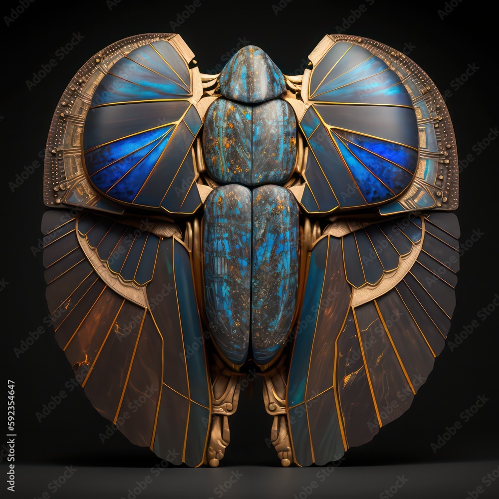 An egyptian scarab beetle open wings made out of carved. 3d style ...