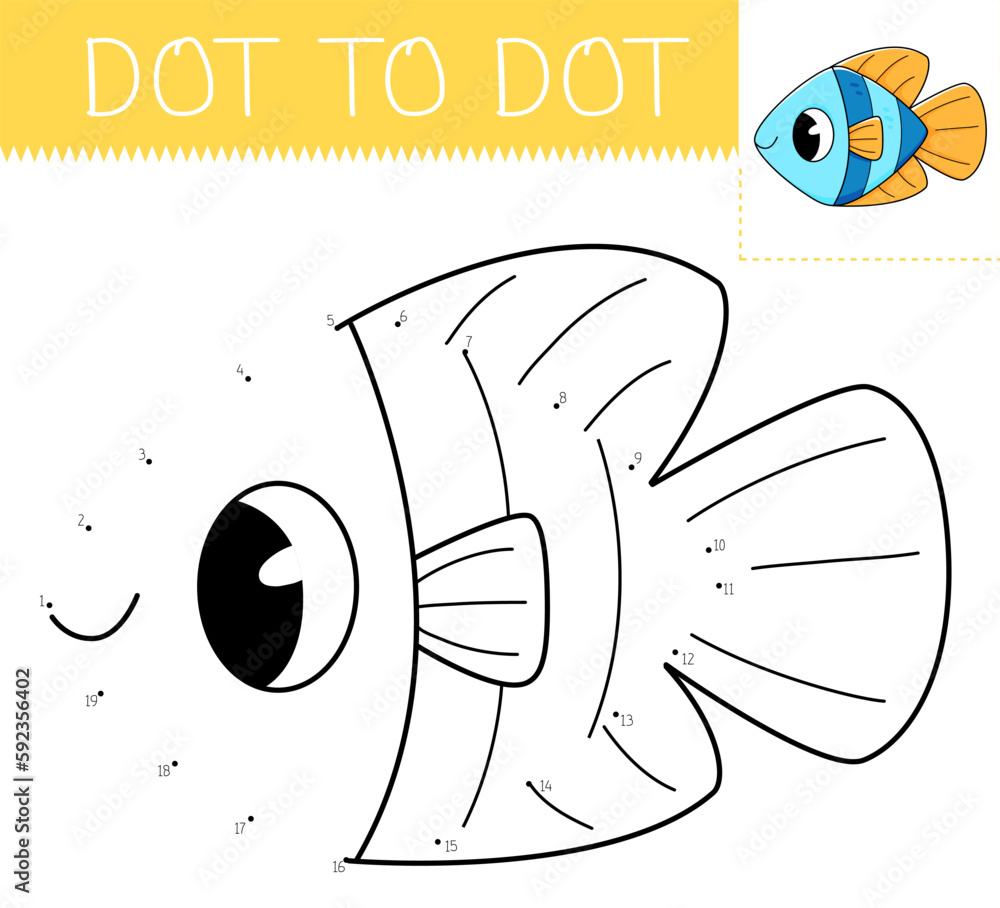 Dot to dot game coloring book with cute fish for kids. Coloring page ...