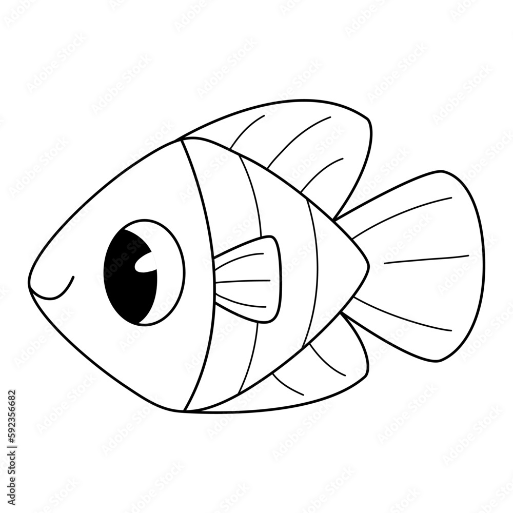Cute fish coloring book for kids. Coloring page. Monochrome black and ...