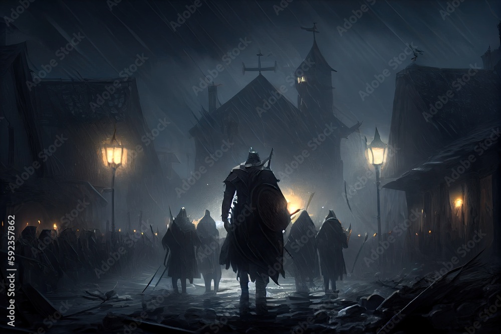 epic battle between a medieval army and the unseen enemy of evil forces ...