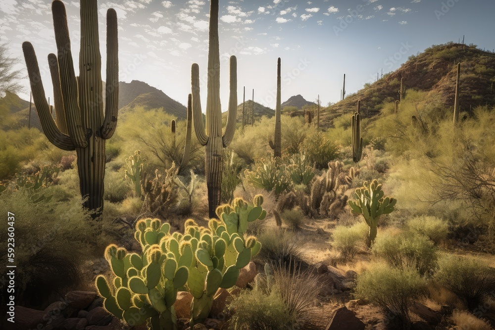 cactus forest with towering saguaros and other plants in the background ...