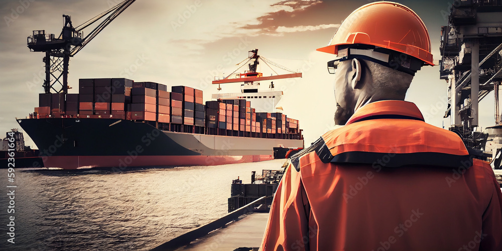 Foreman control loading Containers box from Cargo freight ship for ...