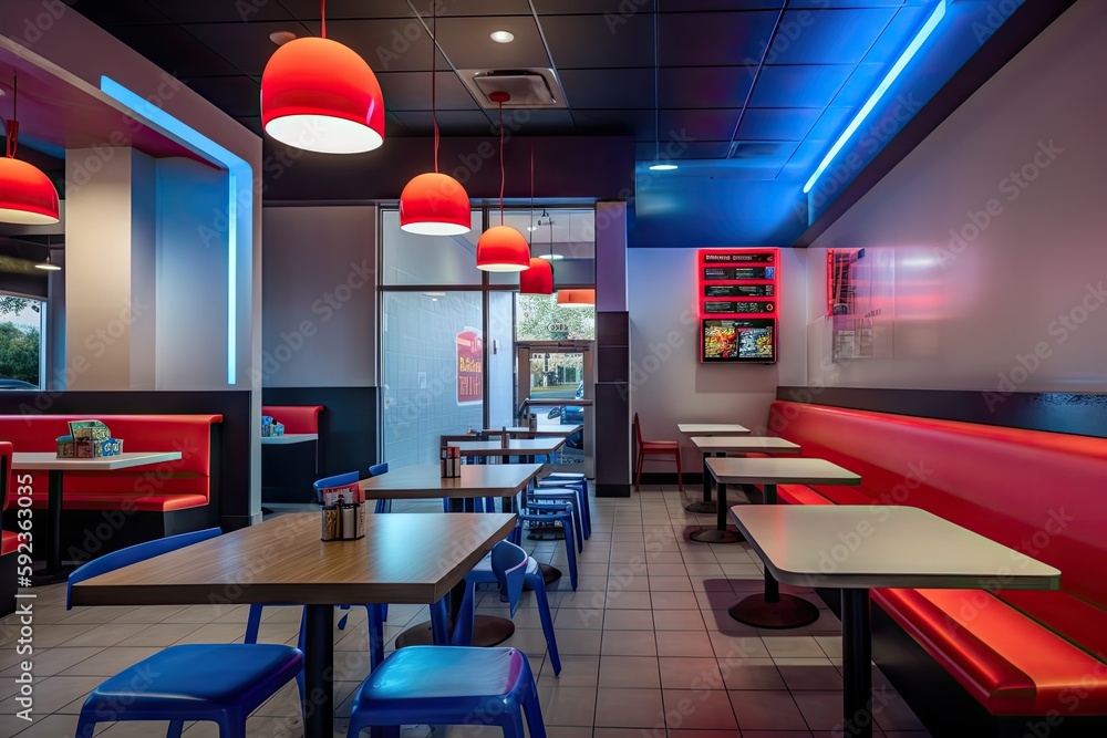 fast food restaurant with sleek and modern design, featuring clean ...