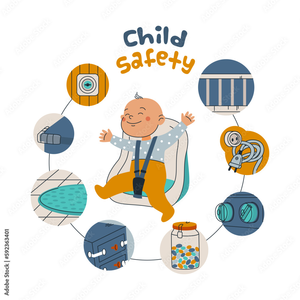 Child safety at home. Infographics. Methods for protecting a small ...