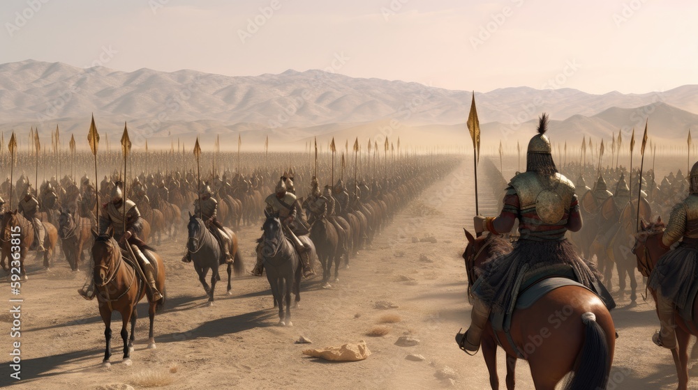 the Persian Empire in 330 BC, with the mighty ruler on horseback and ...