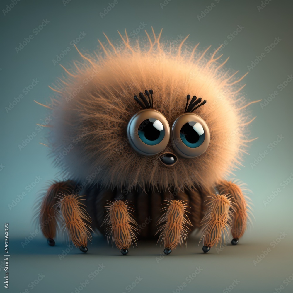 Cute fluffy spider 3d realistic cartoon. 3d style illustration. Generative AI. Stock ...