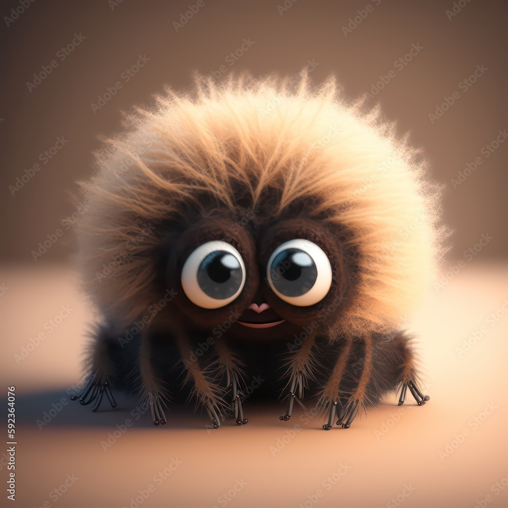 Cute fluffy spider 3d realistic cartoon. 3d style illustration. Generative AI. Stock ...
