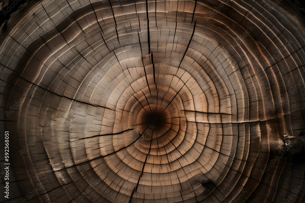 circular patterns on a cross-section of a giant and old tree trunk ...