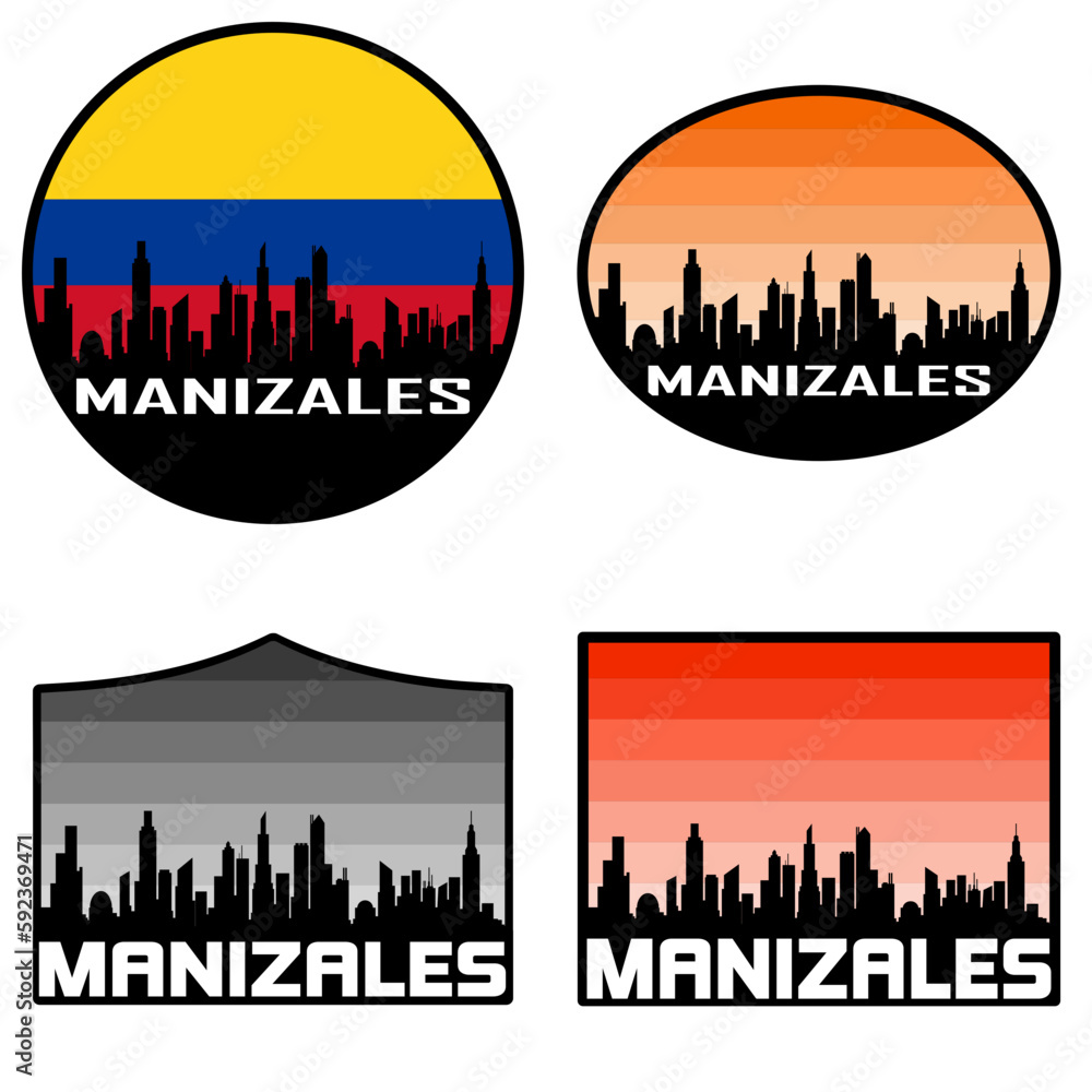 Manizales Skyline Silhouette Colombia Flag Travel Souvenir Sticker ...