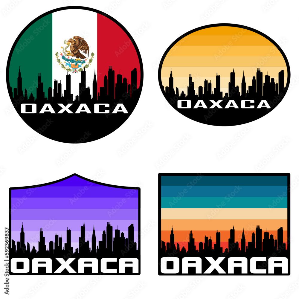 Oaxaca Skyline Silhouette Mexico Flag Travel Souvenir Sticker Sunset ...