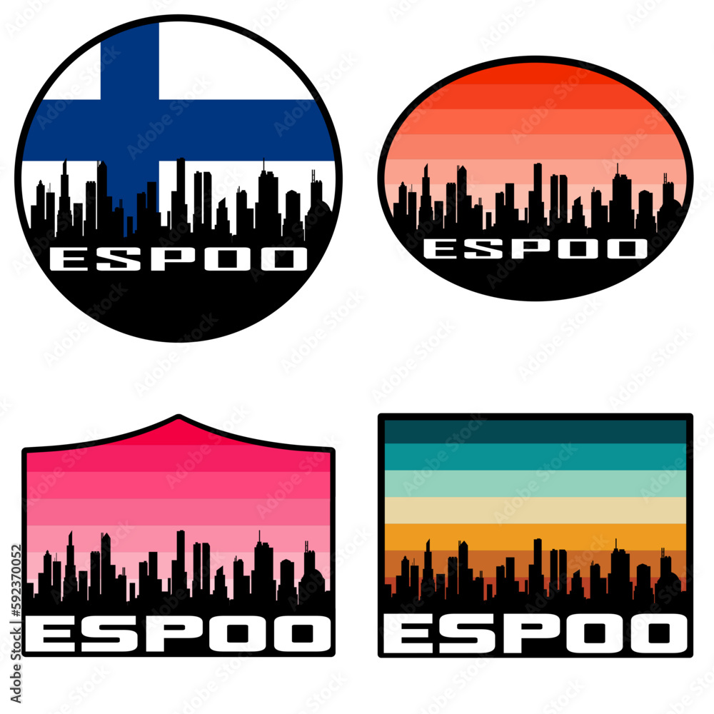 Espoo Skyline Silhouette Finland Flag Travel Souvenir Sticker Sunset ...