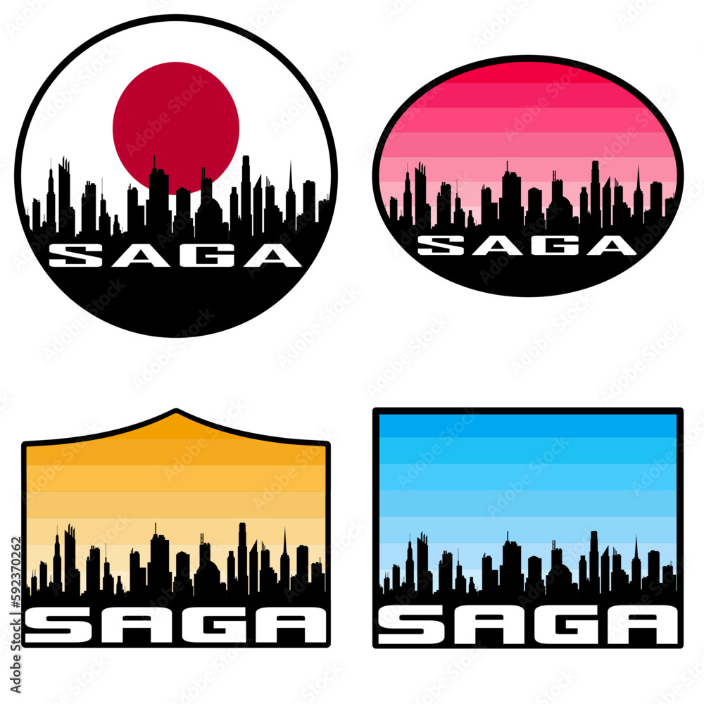 Saga Skyline Silhouette Japan Flag Travel Souvenir Sticker Sunset ...