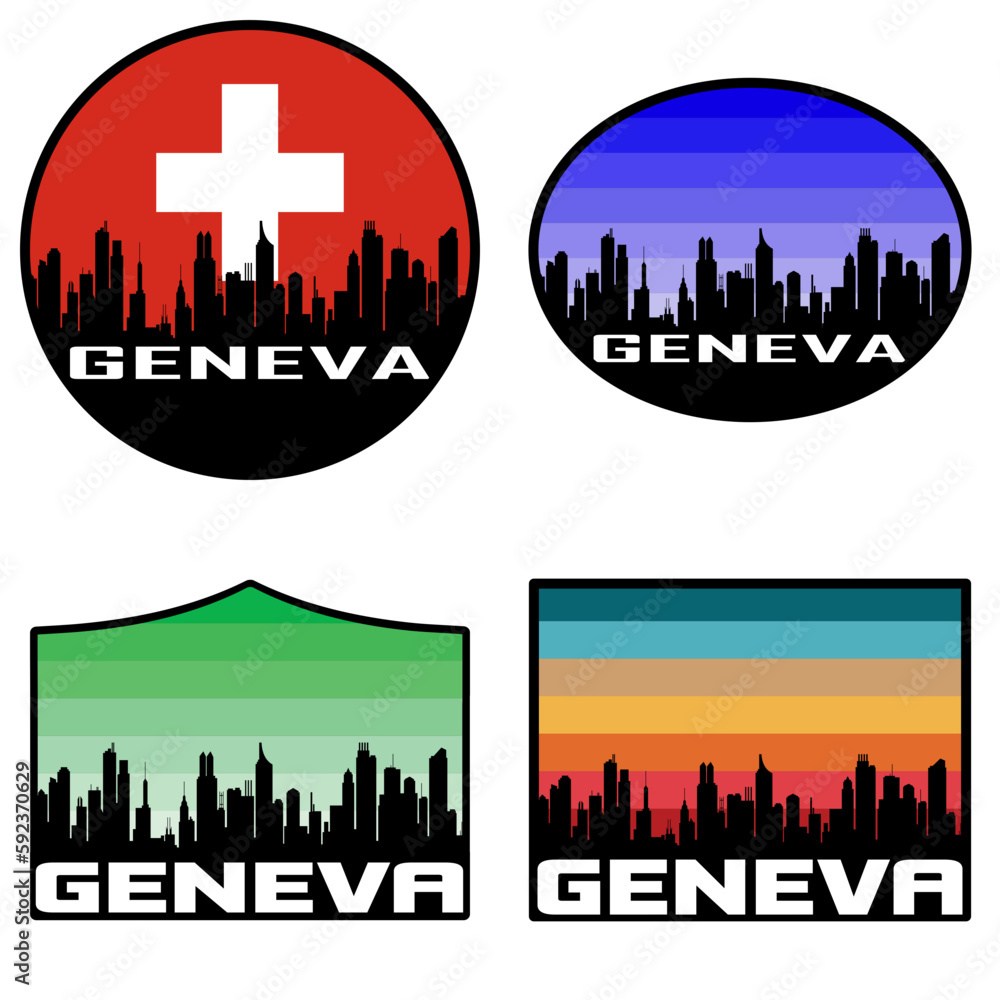 Geneva Skyline Silhouette Switzerland Flag Travel Souvenir Sticker ...