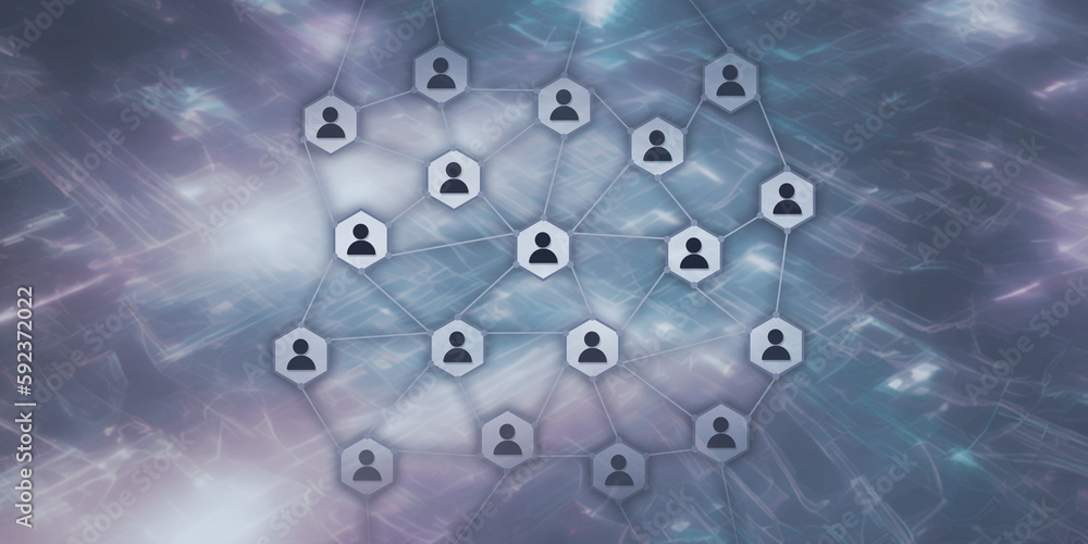 Team-, Netzwerk- und Gemeinschaftskonzept mit Icons auf einem unscharfen Hintergrundfoto zur ...