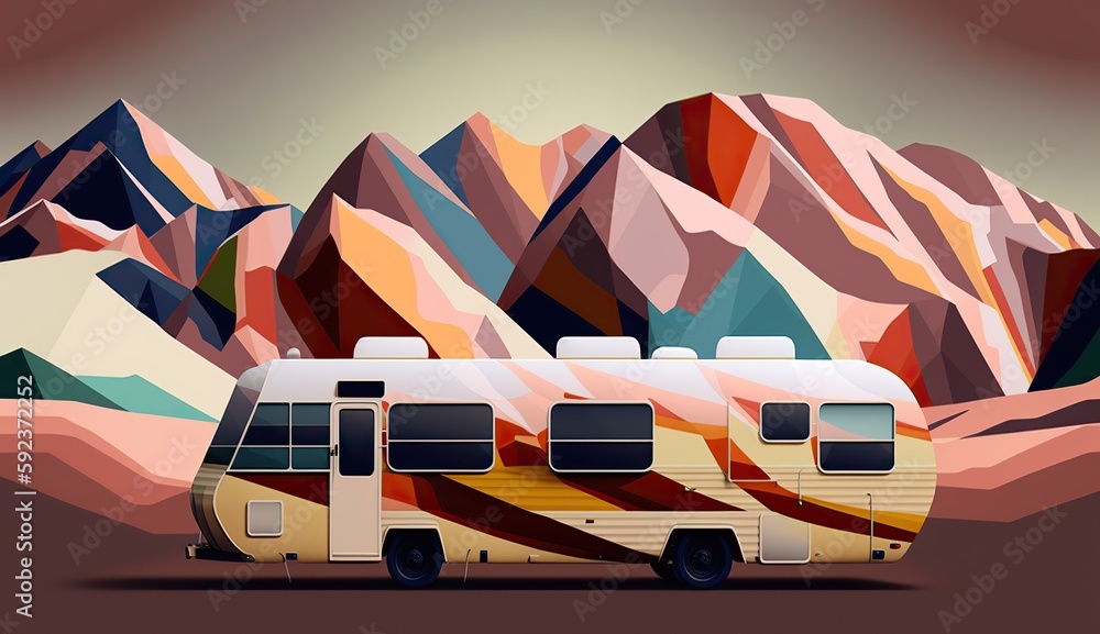 AI Generated. AI Generative. Low Poly cartoon kid style camper rv van ...