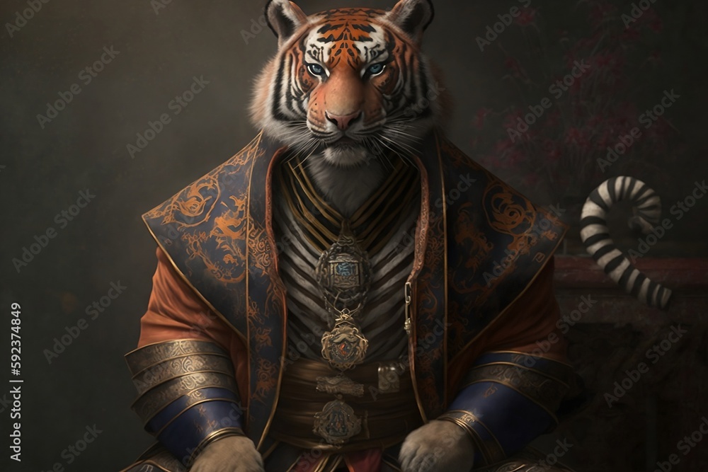 ภาพประกอบสต็อก A tiger in a Chinese national costume, a sign of the ...