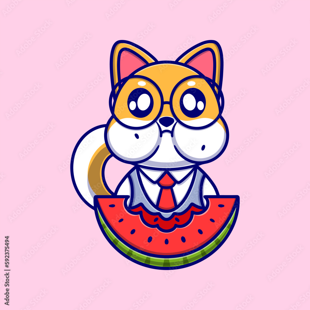 cute corgi dog eating watermelon cartoon vector icon illustration ...