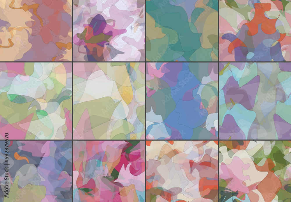 Seamless Pattern Set with Transparent Random Overlapping Wavy Shapes ...