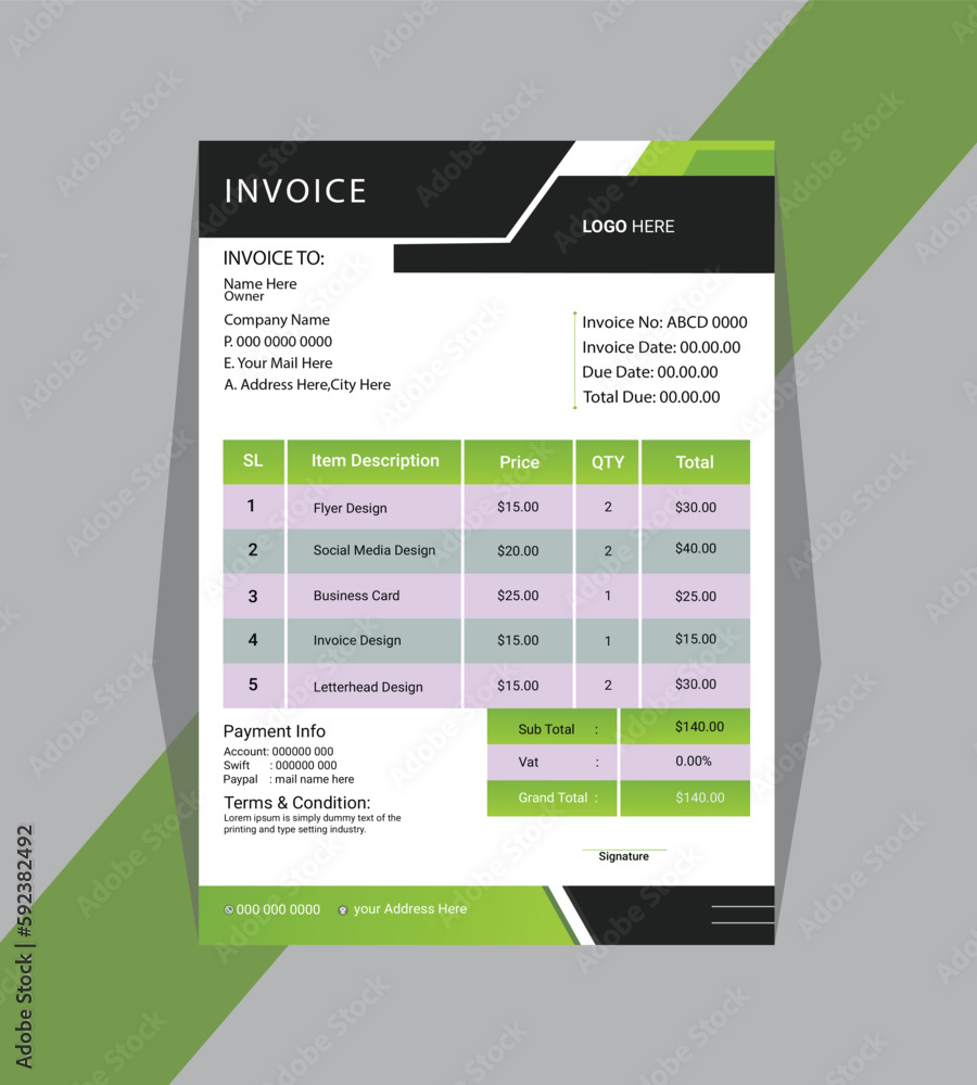 Invoice minimal design template. Bill form and clean invoice template ...