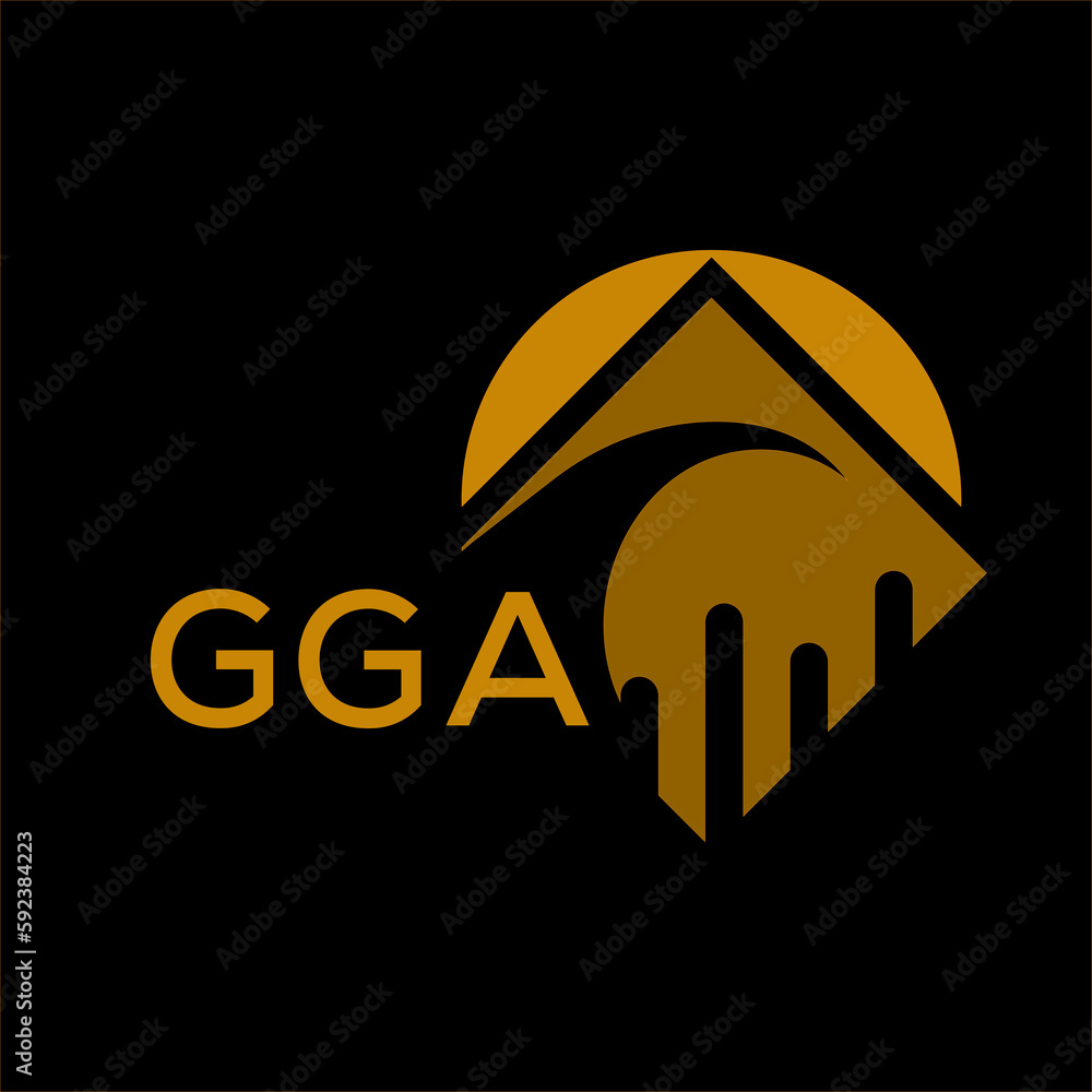 GGA golden color letter logo. GGA golden image on black background ...