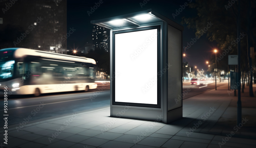 Advertisement billboard on bus stand in city, Empty Outdoor advertising ...