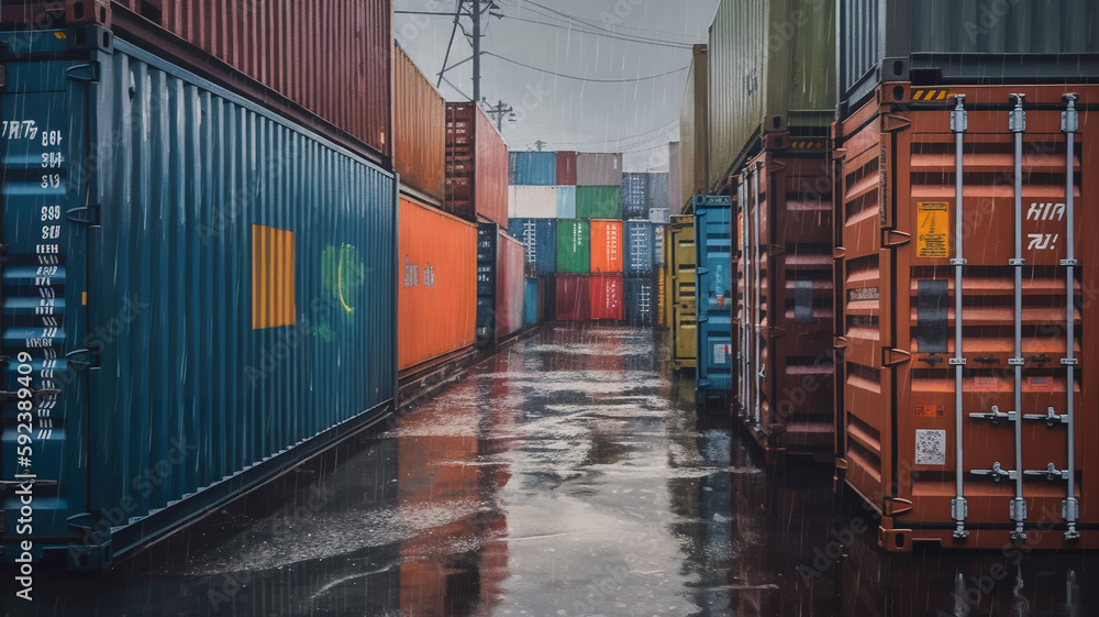 Freight cargo containers under the rain in the terminal Stock ...