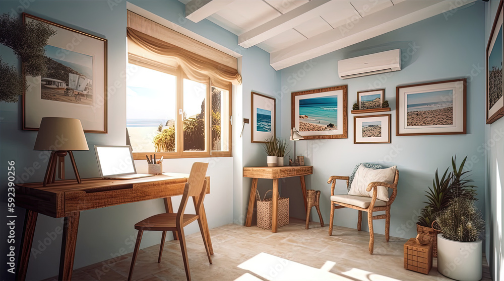 Modern and clean ocean room online webinar Zoom meeting interior home ...