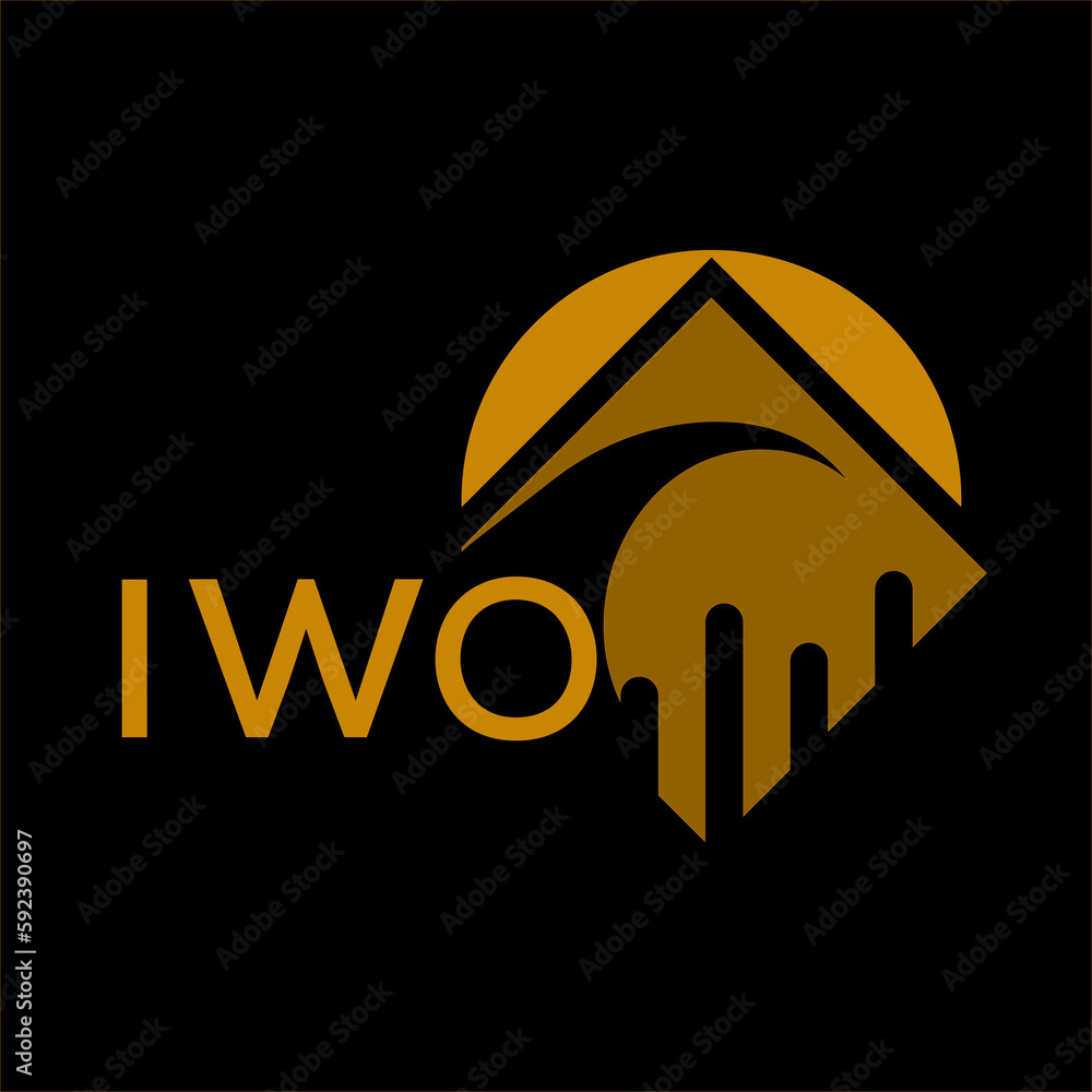 IWO golden color letter logo. IWO golden image on black background ...