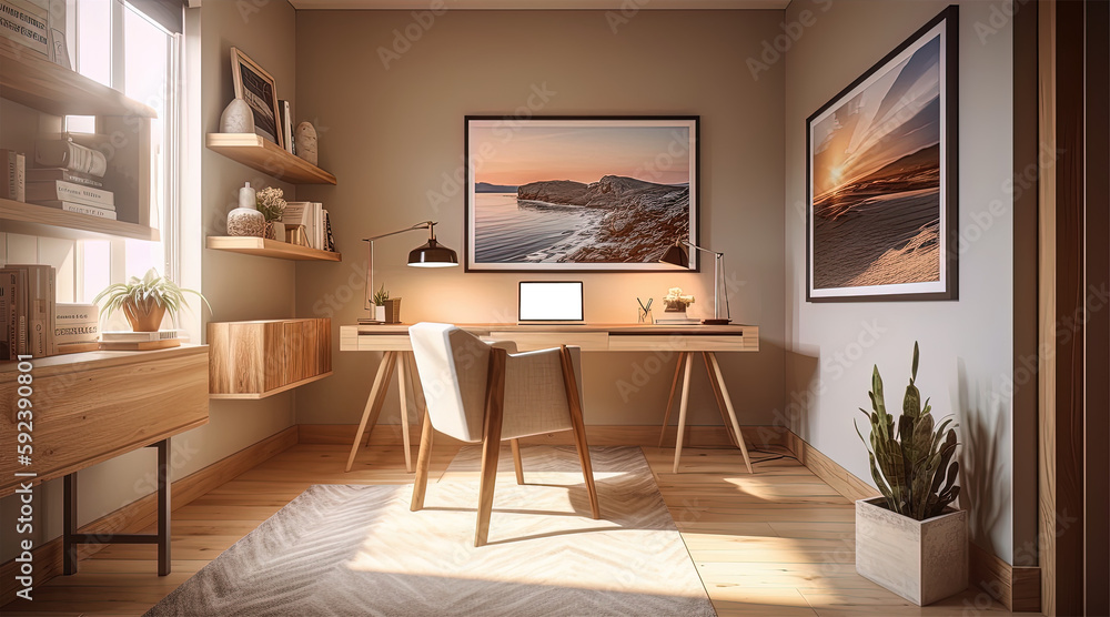 Modern and clean online webinar Zoom meeting interior home office ...