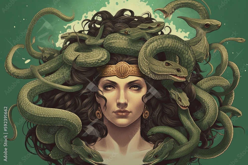 Mythical Gorgon Medusa Head: A Digital Artwork Illustrating the Ancient ...