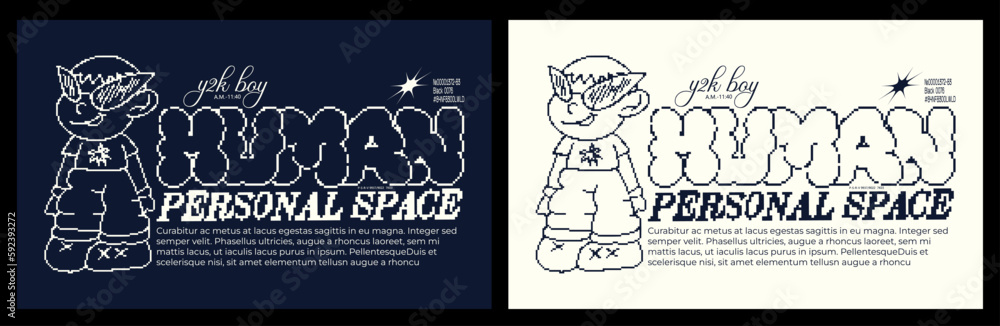 Retro y2k pixel poster with 2000s character. poster with boy in ...