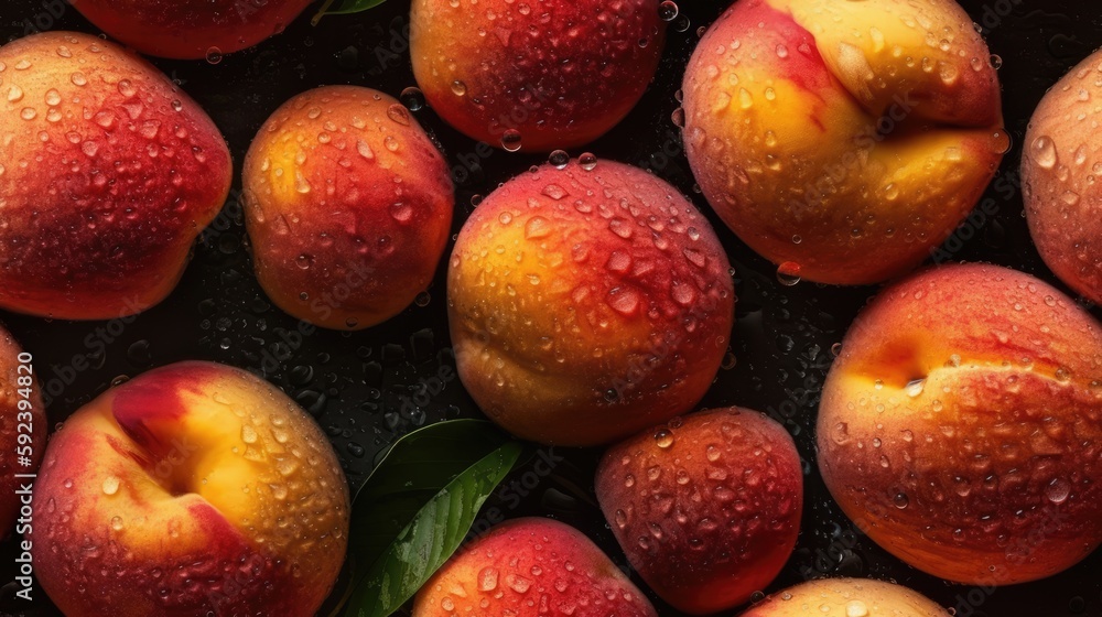 Peaches Seamless Background: Gleaming Water Droplets, Top Down View ...