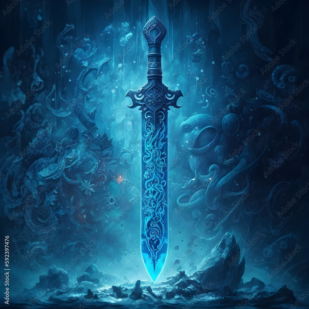 Varunastra sword of storm water elemental blue glow indian glyphs ...
