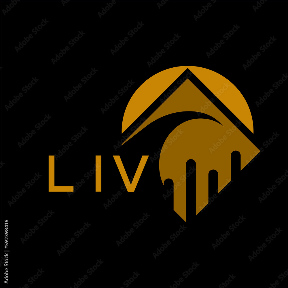 LIV golden color letter logo. LIV golden image on black background ...