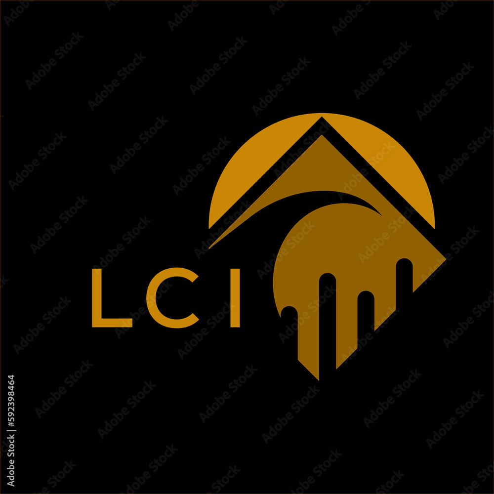 LCI golden color letter logo. LCI golden image on black background ...