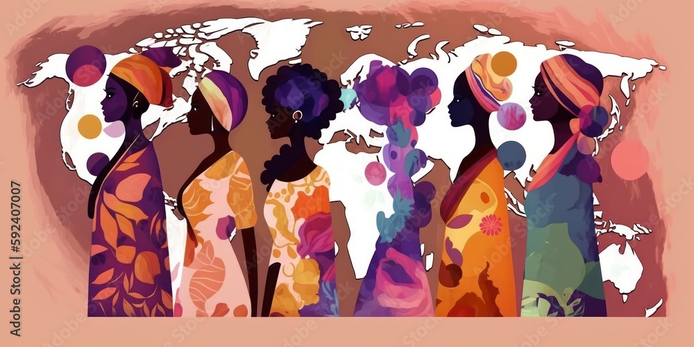 group of black African women silhouettes front of world map at ...