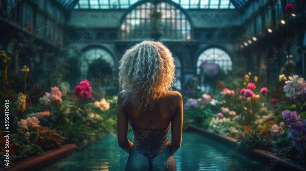Beautiful afro girl, portrait from the back in a beautiful dress and ...