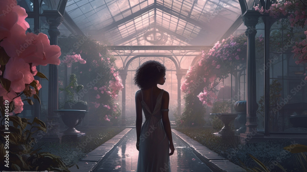 Beautiful afro girl, portrait from the back in a beautiful dress and ...