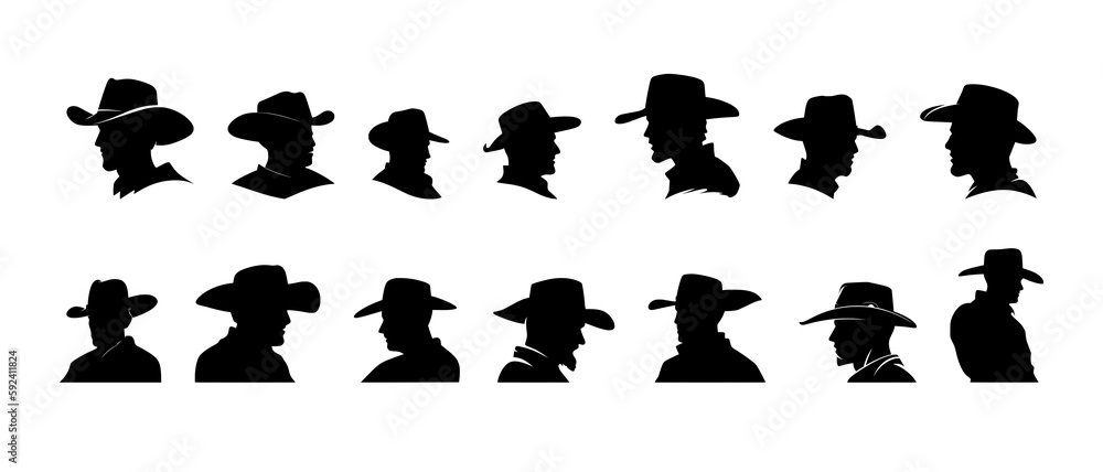 Cowboy head silhouette black filled vector Illustration icon t-shirts ...