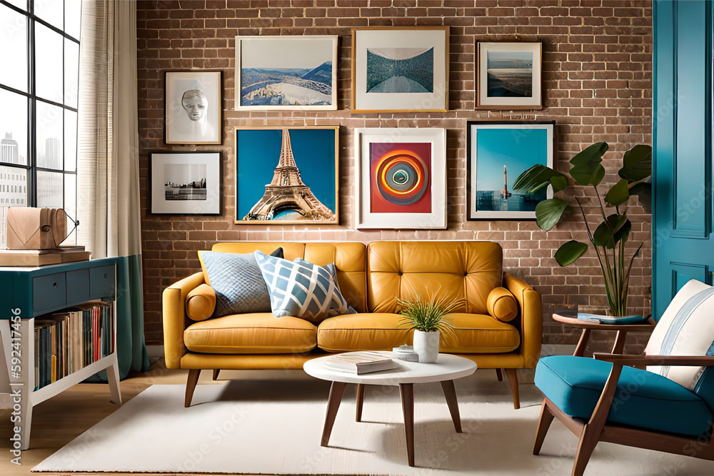 Interior design of a travel-inspired living room that incorporates ...