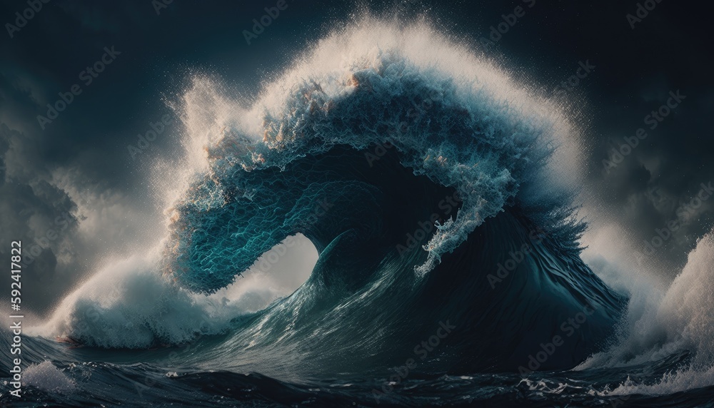 Huge ocean wave during giant storm. Sea water background in rough ...