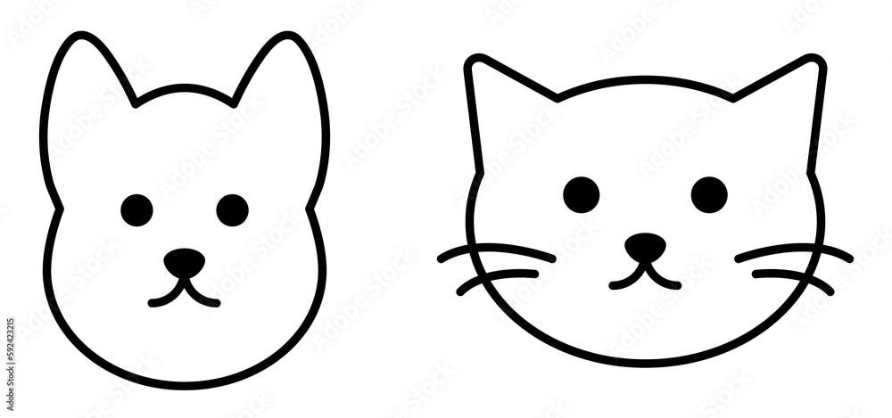 Cat and dog line head icons. Simple pet face pictograms. Vector ...