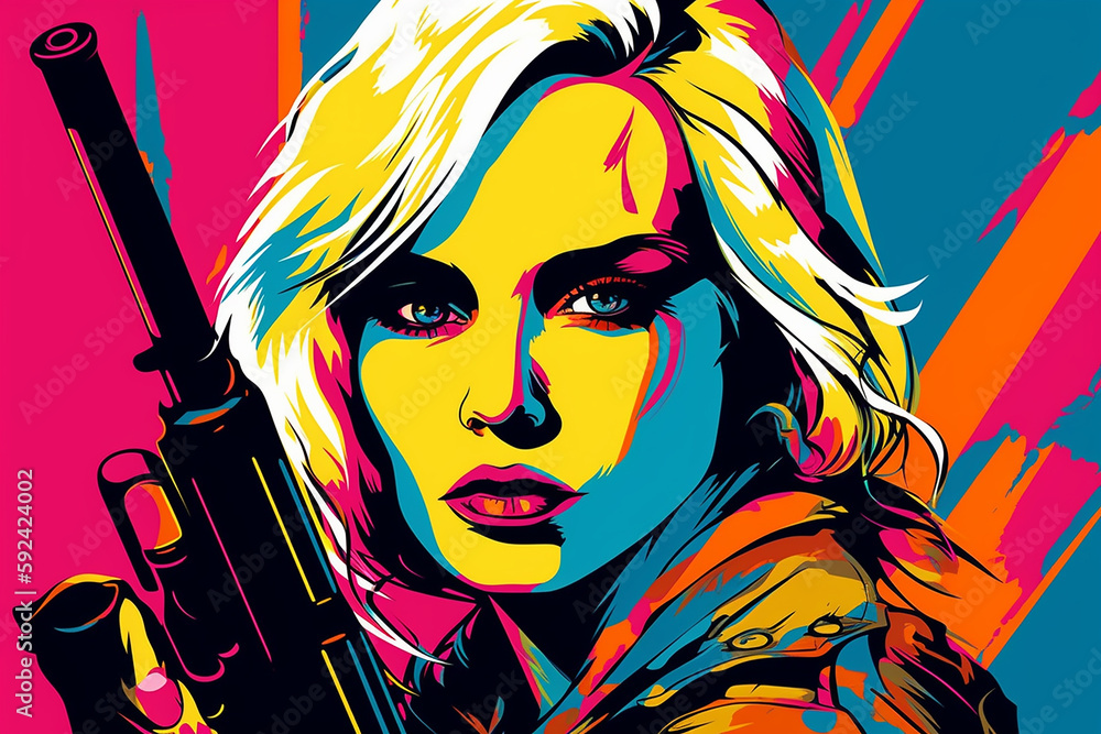 Soldado feminino loiro de beleza com arma Graffiti mulher ilustração ...