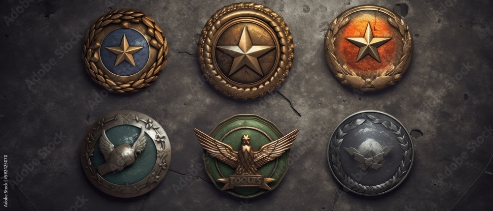 Military game ranking badge set with star insignia. Generative AI Stock ...