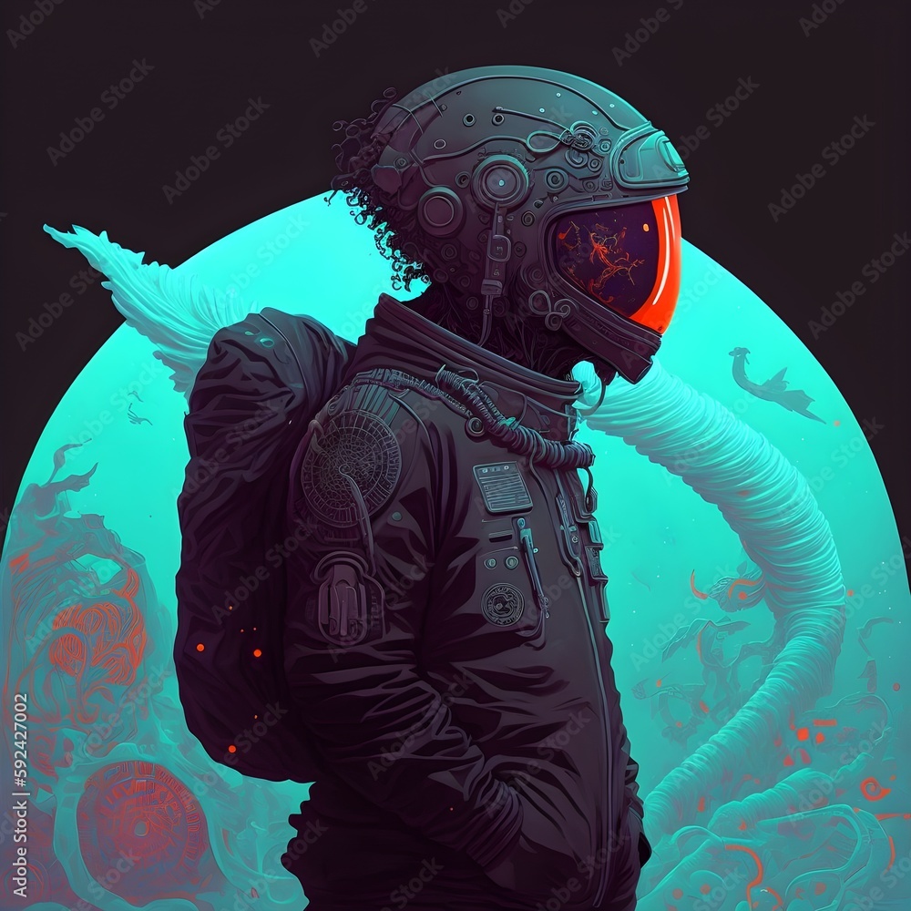 Black space suit with ancient symbols starpunk atompunk solarpunk ...