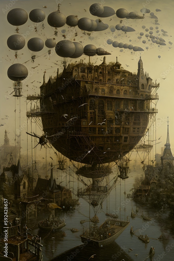 Dot matrix of flying machinery Metematics, hanging floating gardens ...