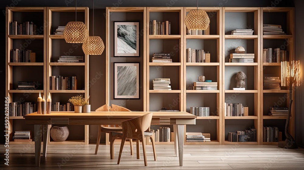 Bookshelf background of online webinar meeting home office and library ...