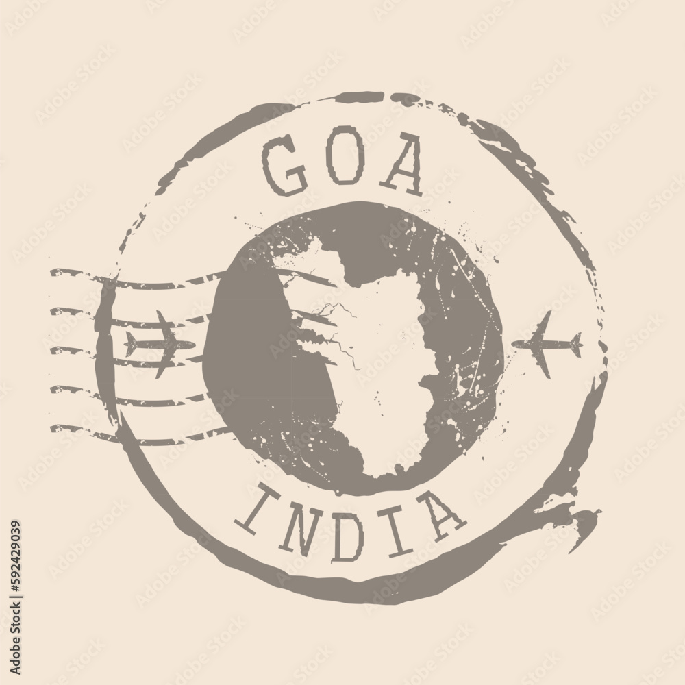 Stamp Postal of Goa. Map Silhouette rubber Seal. Design Retro Travel ...
