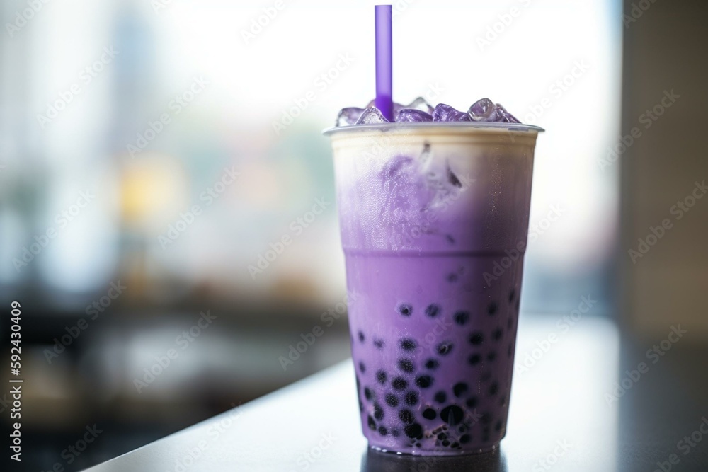 Taro bubble tea. Boba tea Thai drink now popular and trending in the ...