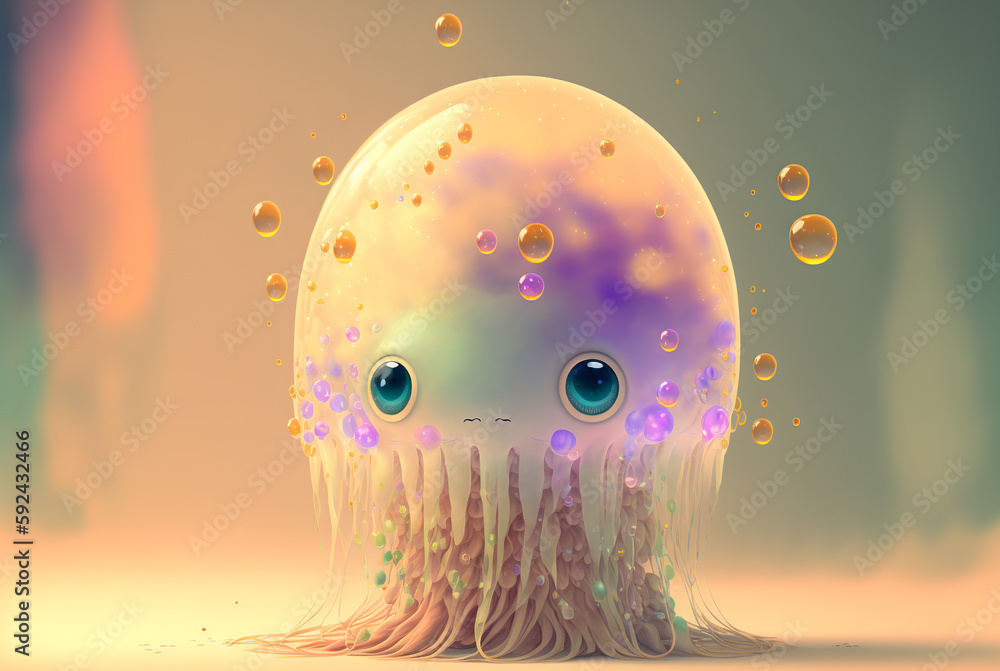 A very cute colorful jellyfish with tentacles and big expressive sad ...